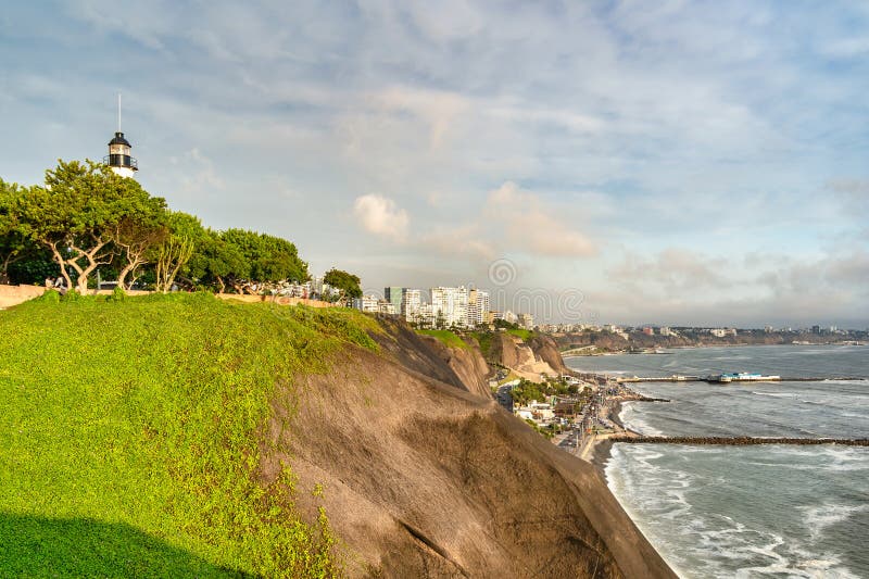 Panoramic View of the Miraflores Coastline in Lima, Peru with the ...
