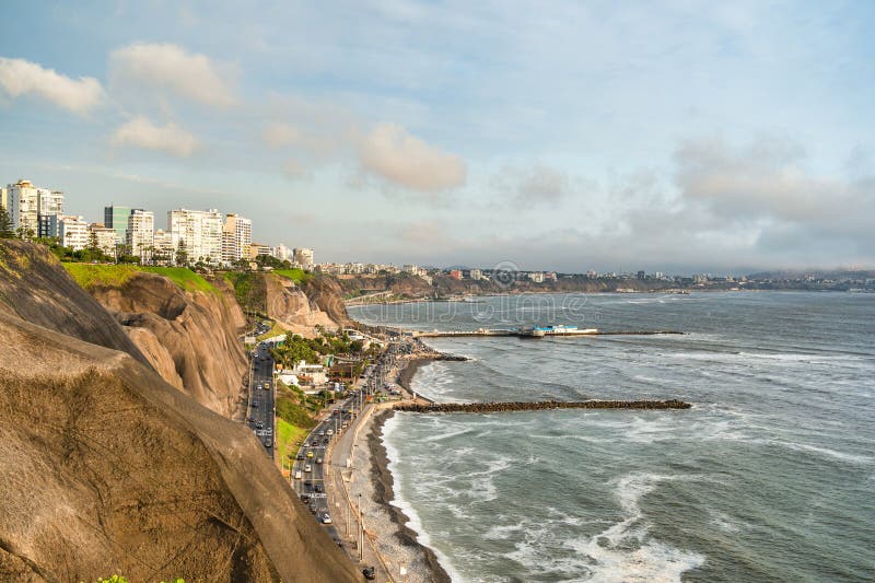 Panoramic View of the Miraflores Coastline in Lima, Peru with the ...