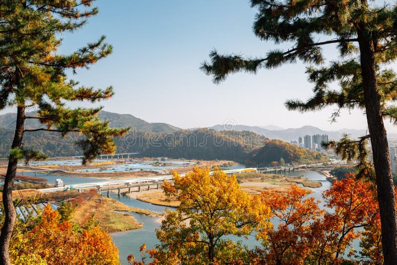 Panoramic View of Miryang River and Mountain at Autumn in Miryang ...