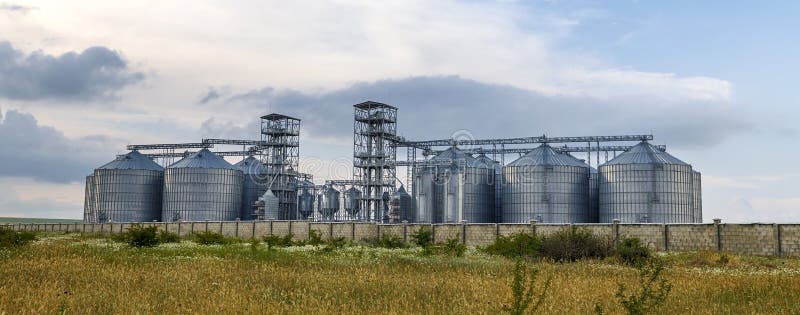 Panoramic View of Modern Agricultural Silo. Stock Image - Image of food ...