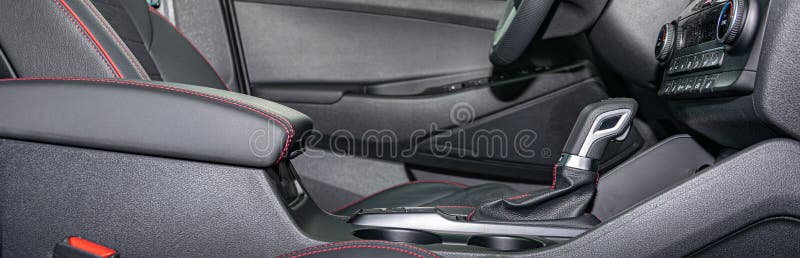 Panoramic View of Modern Car Interior Details. Cockpit Interior, Cabin ...