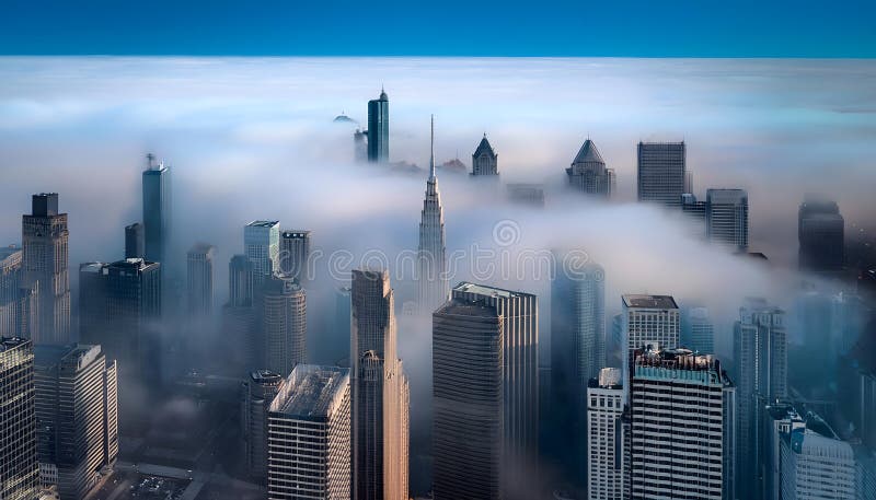 Panoramic View of a Modern City Covered by Dense Fog Stock Illustration ...