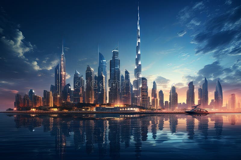 Panoramic View of Modern City of the Luxury Center with Dubai Night ...