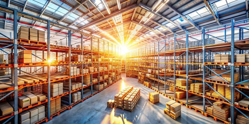 Panoramic View of a Modern Industrial Warehouse Logistics Storage and ...