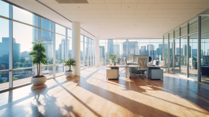 A Panoramic View of a Modern Office Floor with Open Spaces Stock ...