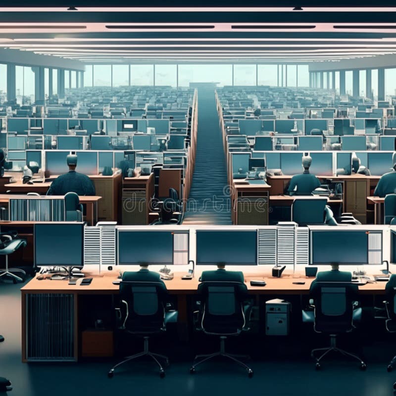 Panoramic View of a Modern Office with a Lot of Computer Tables and ...