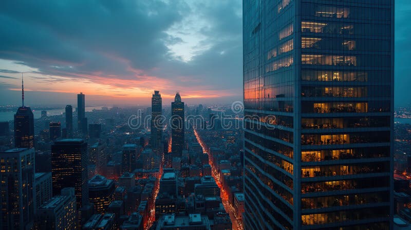 Panoramic View of a Modern Skyscraper at Dusk in the City Stock ...