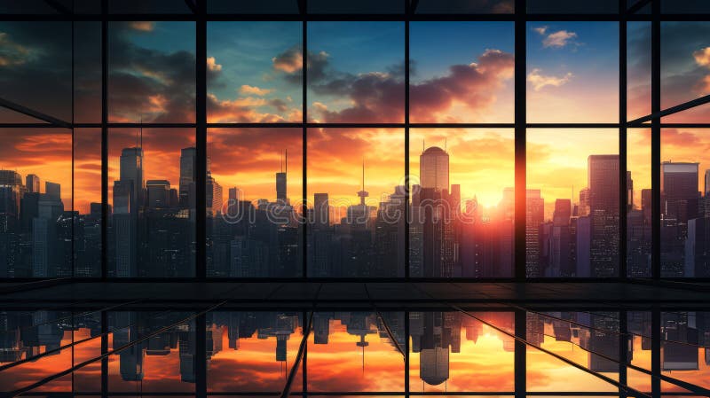 Panoramic View of Modern Skyscrapers with Reflection in Windows Stock ...