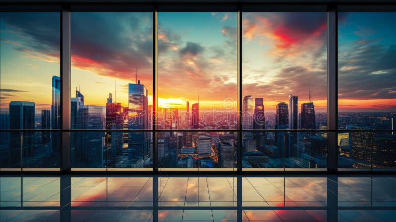 Panoramic View of Modern Skyscrapers with Reflection in Windows Stock ...