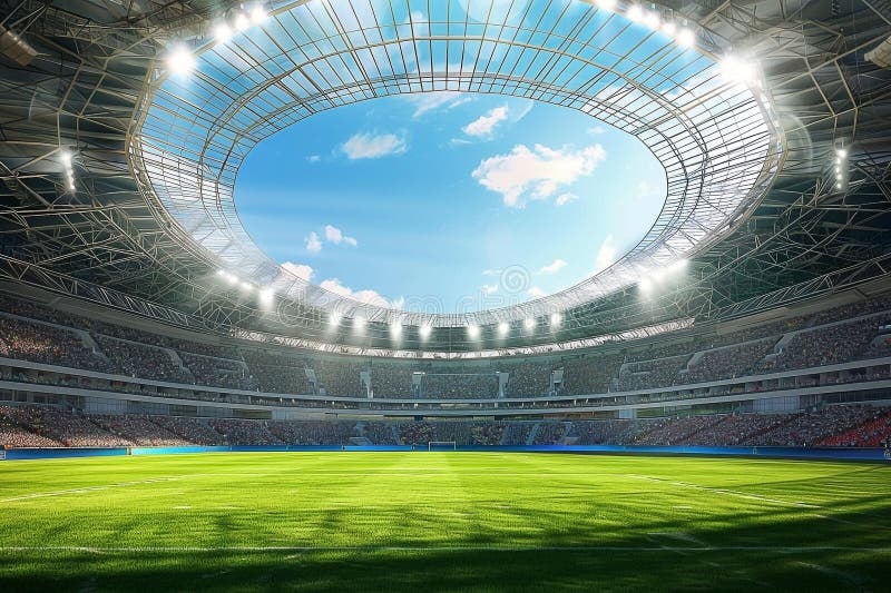 Panoramic View of Modern Soccer Stadium with Dome Ceiling and Packed ...