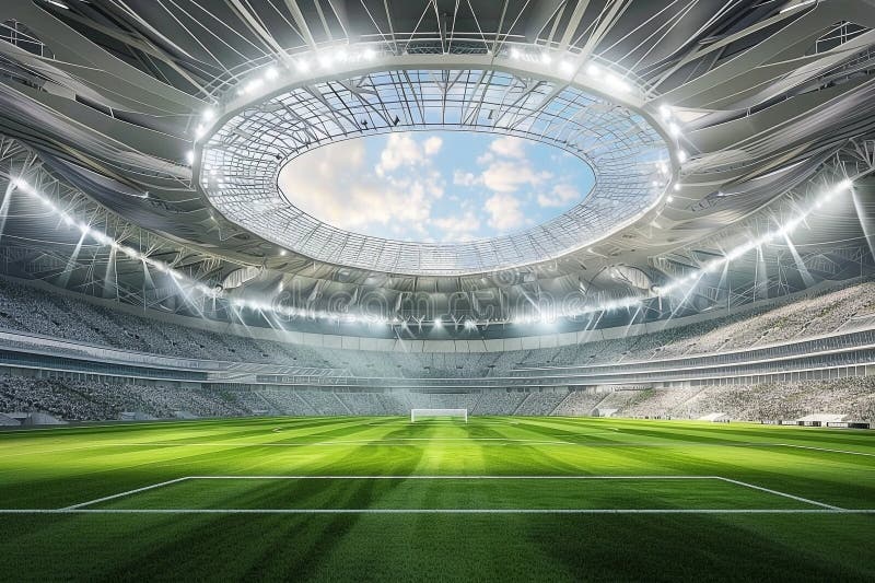 Panoramic View of Modern Soccer Stadium with Dome Ceiling and Packed ...