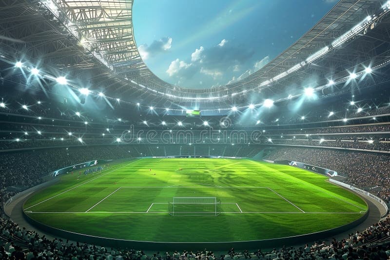 Panoramic View of Modern Soccer Stadium with Dome Ceiling and Packed ...