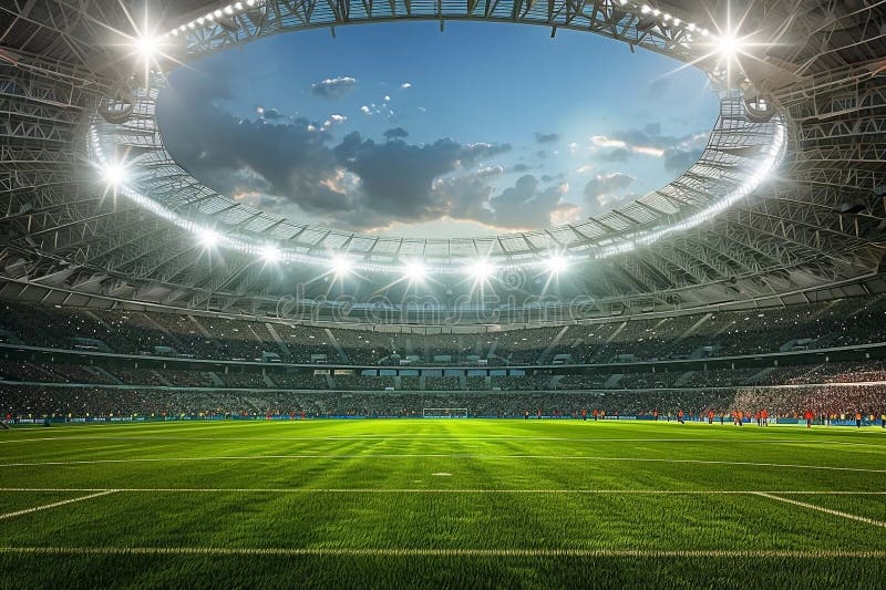 Panoramic View of Modern Soccer Stadium with Dome Ceiling and Packed ...