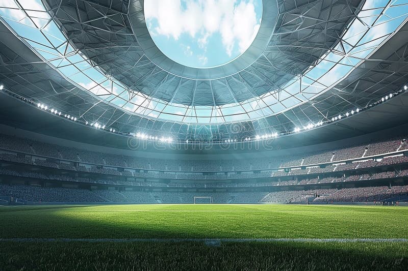 Panoramic View of Modern Soccer Stadium with Dome Ceiling and Packed ...