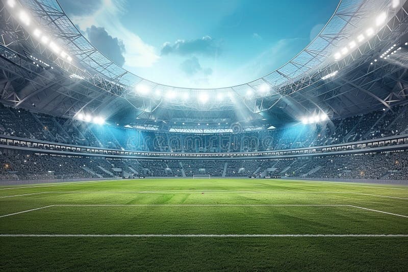Panoramic View of Modern Soccer Stadium with Dome Ceiling and Packed ...