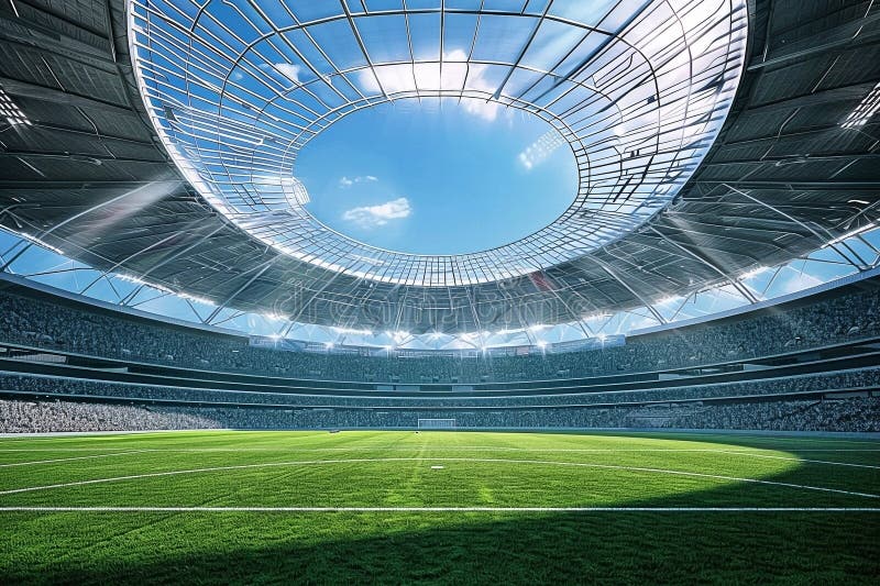 Panoramic View of Modern Soccer Stadium with Dome Ceiling and Packed ...