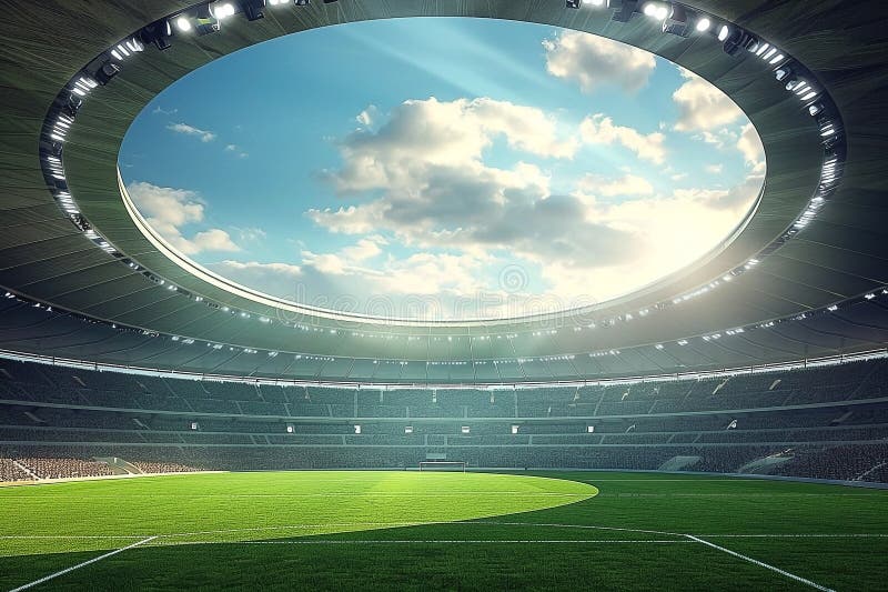 Panoramic View of Modern Soccer Stadium with Dome Ceiling and Packed ...