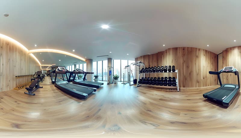Panoramic View of Modern Style Gym Interior Stock Image - Image of ...