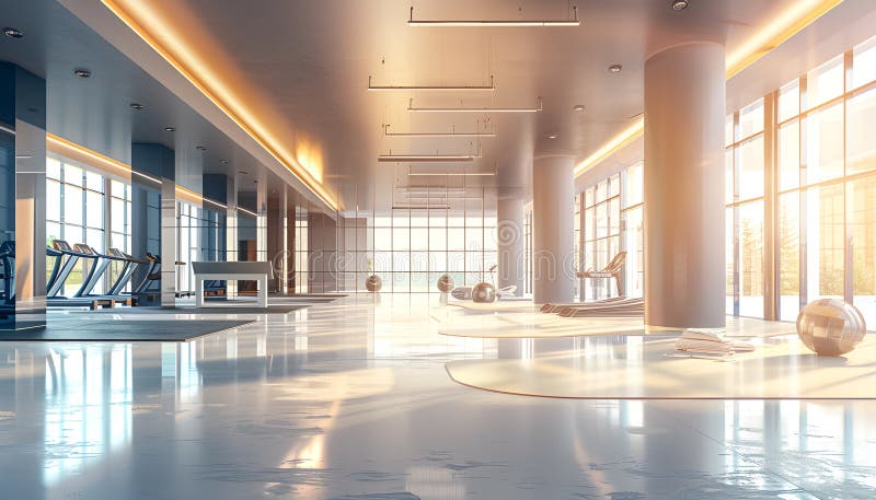 Panoramic View of Modern Style Gym Interior Stock Photo - Image of ...