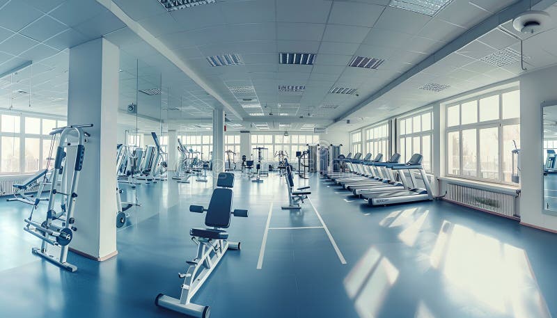 Panoramic View of Modern Style Gym Interior Stock Photo - Image of ...