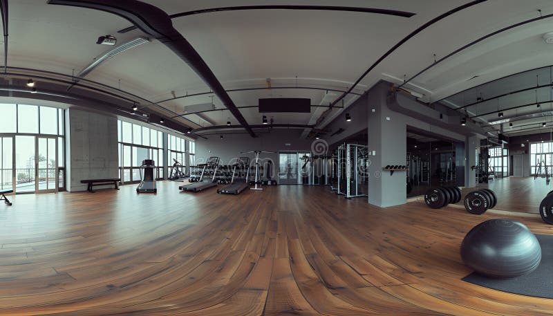 Panoramic View of Modern Style Gym Interior Stock Image - Image of ...