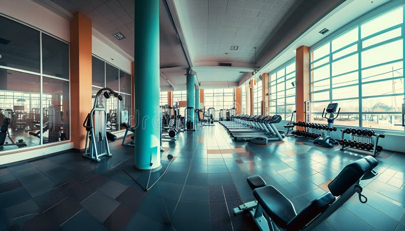 Panoramic View of Modern Style Gym Interior Stock Photo - Image of ...