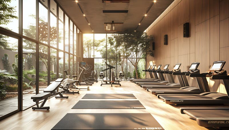 Panoramic View of Modern Style Gym Interior Stock Image - Image of ...