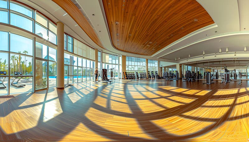 Panoramic View of Modern Style Gym Interior Stock Photo - Image of ...