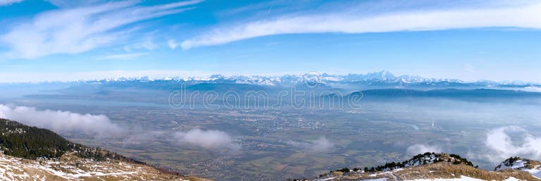 Panoramic View on Mont-Blanc Stock Photo - Image of altitude, blanc ...