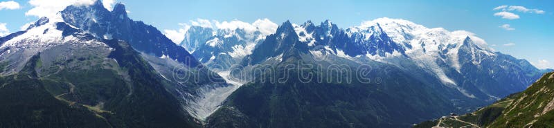 Panoramic View on Mont-Blanc Massive Stock Image - Image of horizontal ...