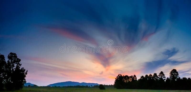 Panoramic View of Morning Sky with Landscape Stock Photo - Image of ...