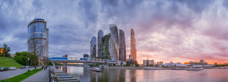 Panoramic View of Moscow-city Cloudy Evening Editorial Stock Image ...