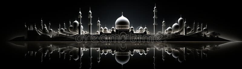 Panoramic View of the Mosque at Night, Ramadan Stock Photo - Image of ...