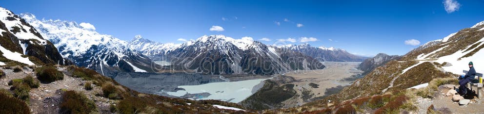 Panoramic View of Mount Cook Stock Image - Image of recedes, freezing ...