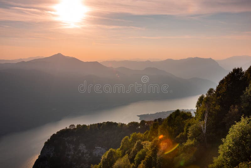 Panoramic View of a Mountain Lake on Sunset, Beautiful Natural ...