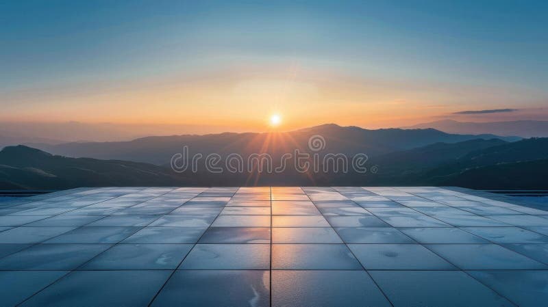 Panoramic View of a Mountain Landscape at Dawn, with the Sun Rising ...