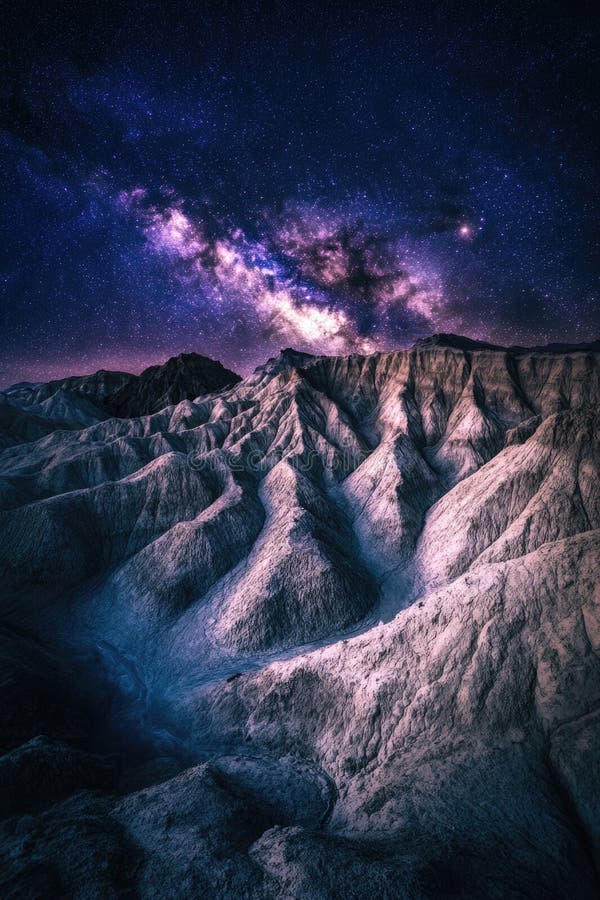 Panoramic View Mountain Range Milky Way Galaxy Visible Night Sky Stock ...