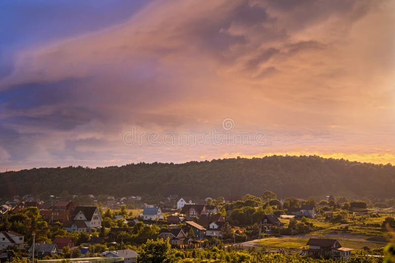 Panoramic View from the Mountain To Small Rural Settlement among Fields ...