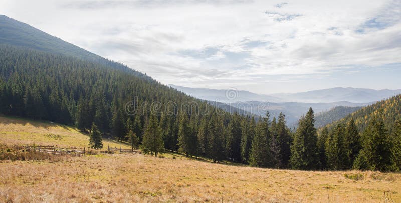 Panoramic View of a Mountain Valley in the Fall Stock Image - Image of ...