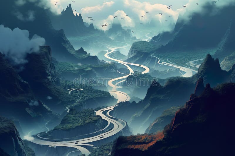 Panoramic View of Mountains Landscape Stock Illustration - Illustration ...