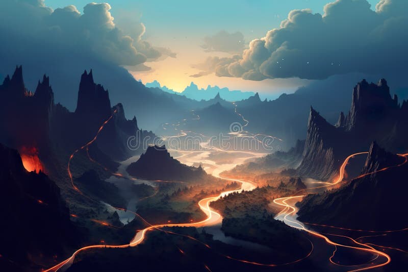 Panoramic View of Mountains Landscape Stock Illustration - Illustration ...