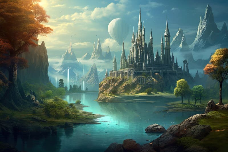 Panoramic View of Mountains Landscape Stock Illustration - Illustration ...