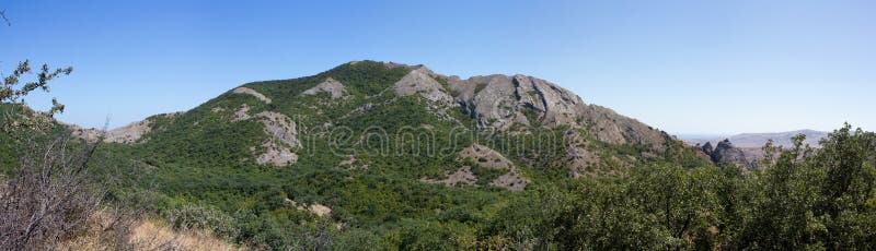 Panoramic View of the Mountains in a Summer Cloudless Day. Stock Photo ...