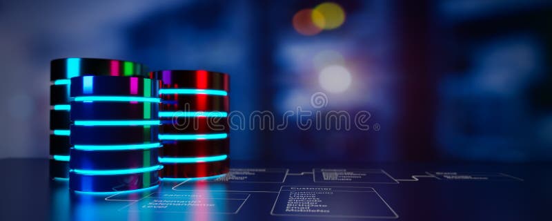 Panoramic View Of Multiple Database Is Placed On Relational Database Tables Stock Illustration