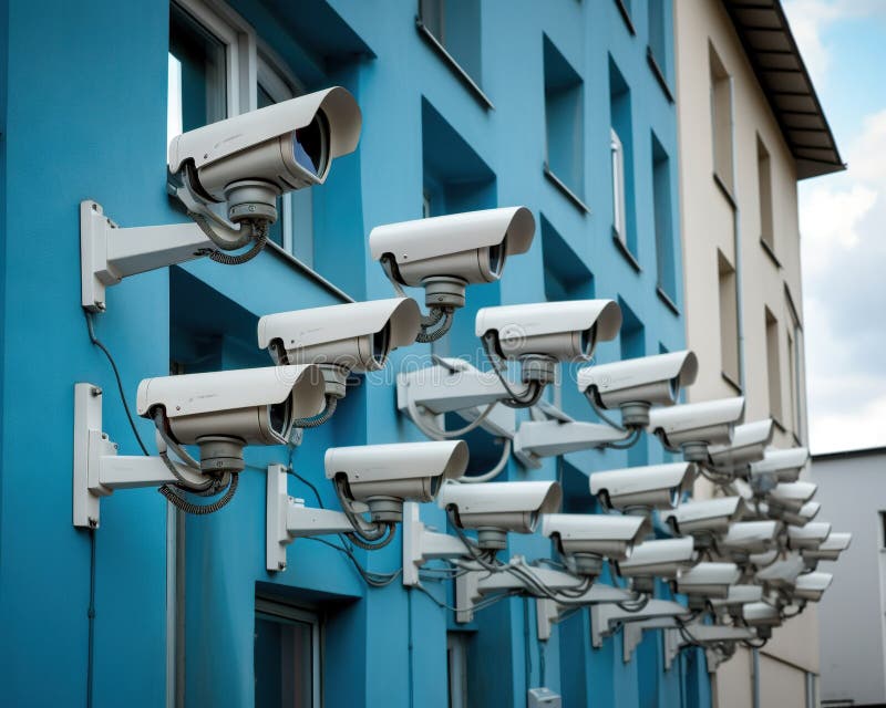 Panoramic View of Multiple Security Cameras on the Exterior of the ...