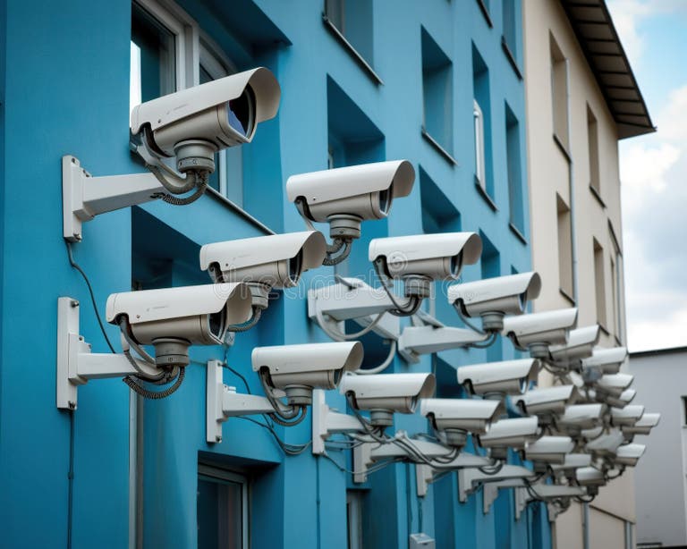 Panoramic View of Multiple Security Cameras on the Exterior of the ...