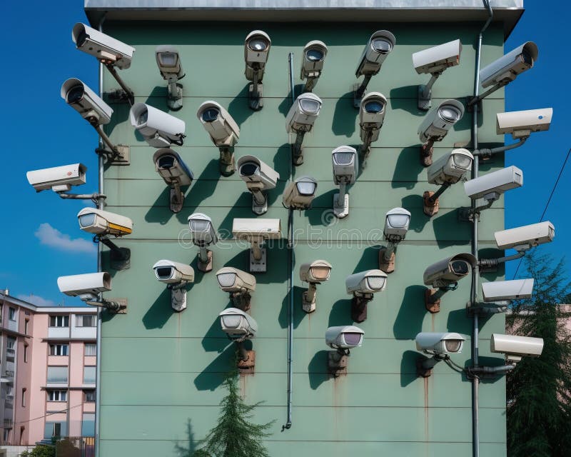 Panoramic View of Multiple Security Cameras on the Exterior of the ...