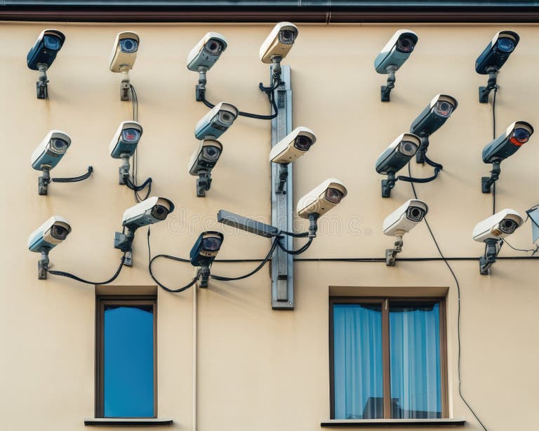 Panoramic View of Multiple Security Cameras on the Exterior of the ...