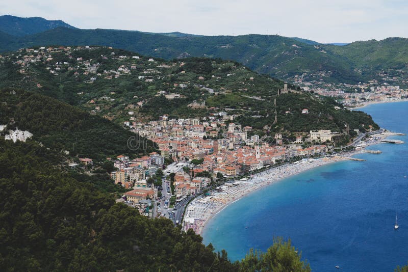 A Panoramic View of Noli, Liguria - Italy Stock Photo - Image of beach ...