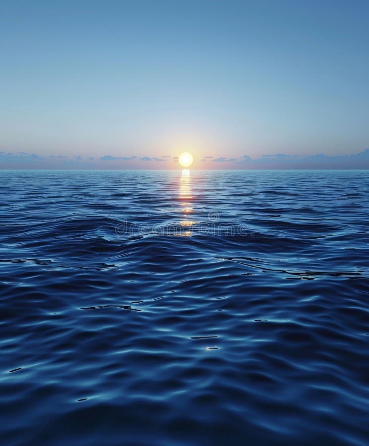 Ocean Sunset with Calm Waves and Golden Reflection Stock Illustration ...